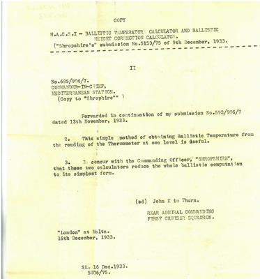 Letter from John Kim Thurn Rear Admiral to the Commander in Chief ...